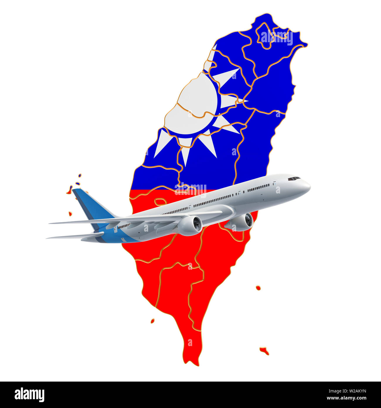 Flights to Taiwan, travel concept. 3D rendering isolated on white ...