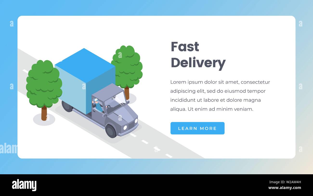 Delivery isometric landing page vector template. Shipping goods by ...