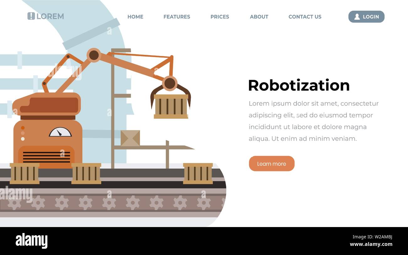 Factory equipment robotization vector landing page. Automated ...