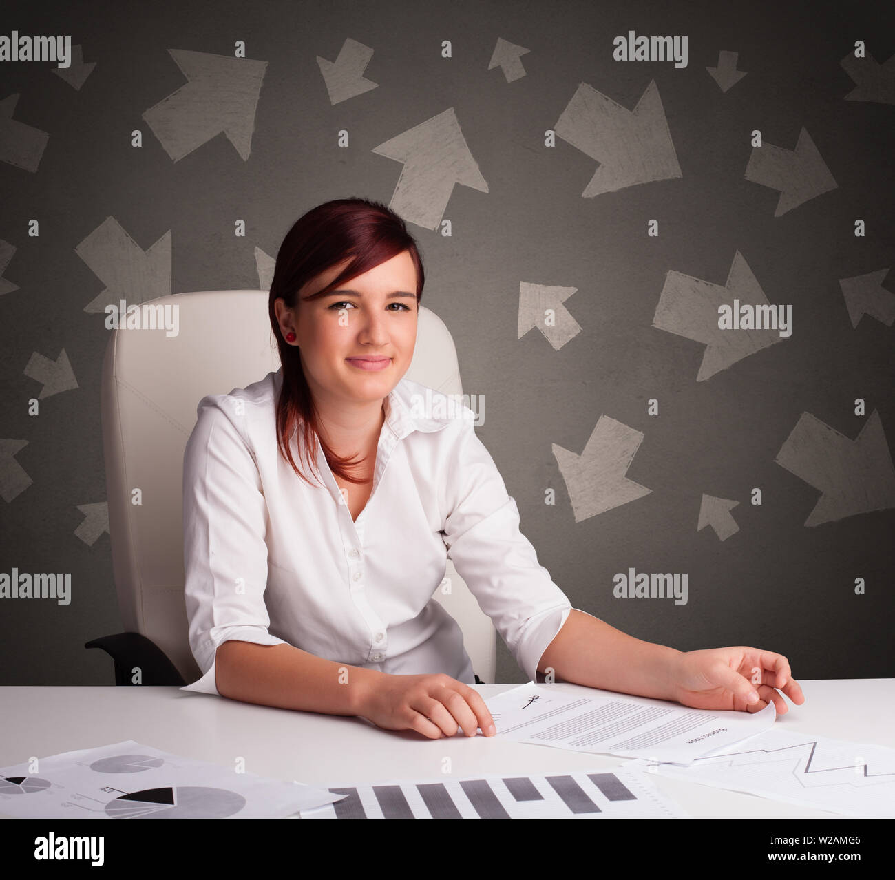 Manager in front of the office desk with different direction concept ...