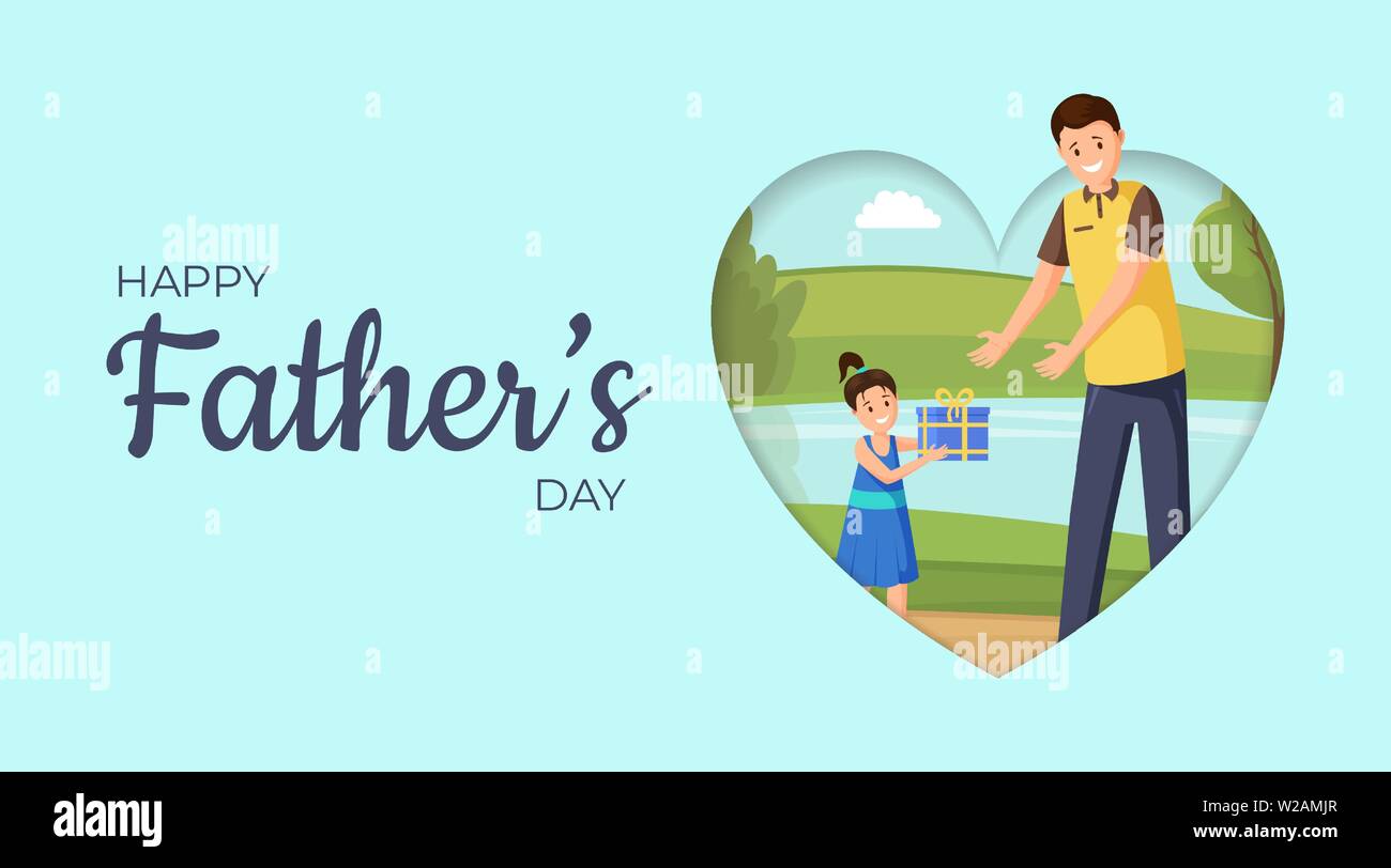 Happy fatherhood flat banner vector template. Father day celebration ...