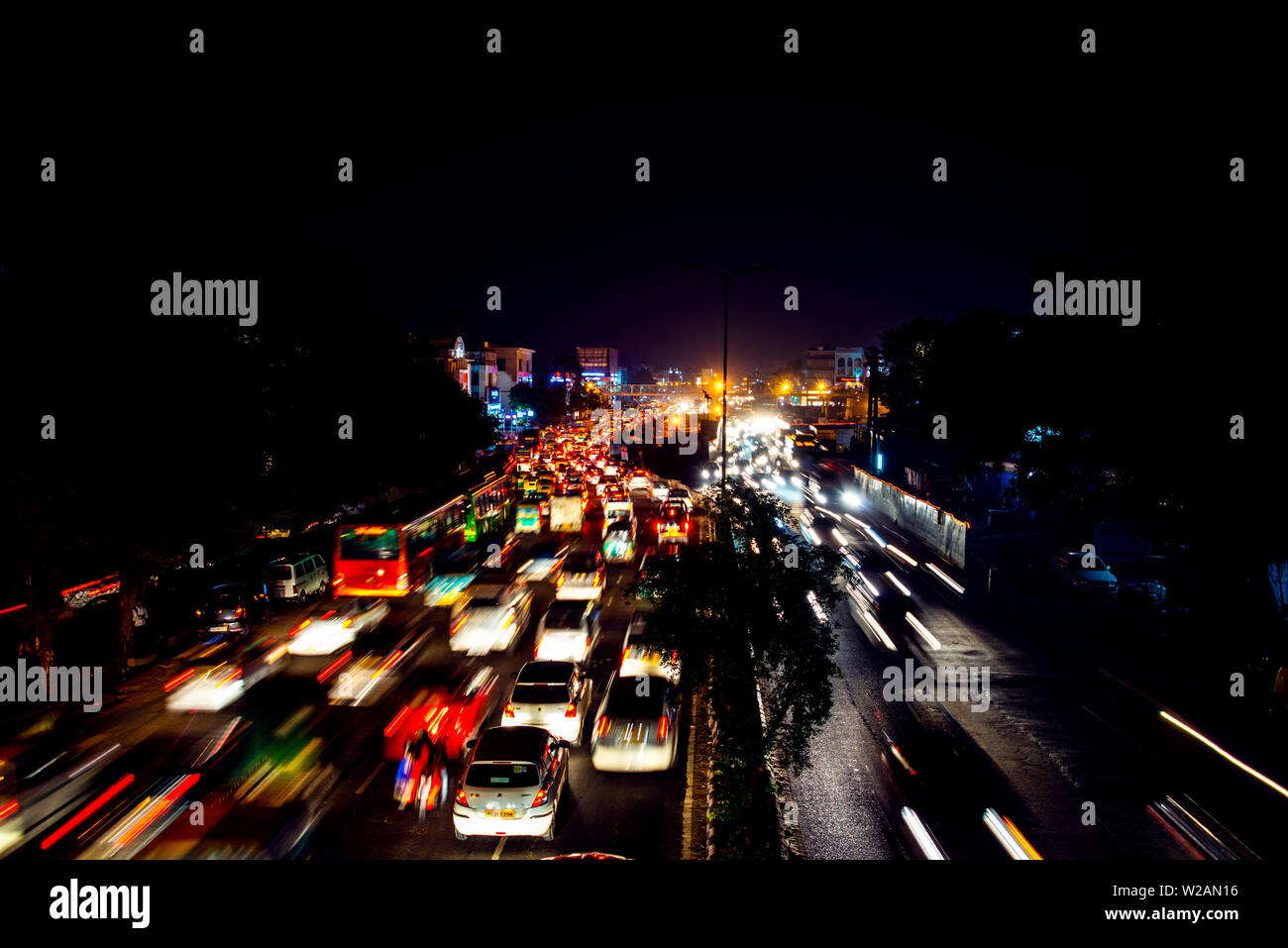 Delhi, India. Heavy car traffic in the city center of Delhi, India at ...