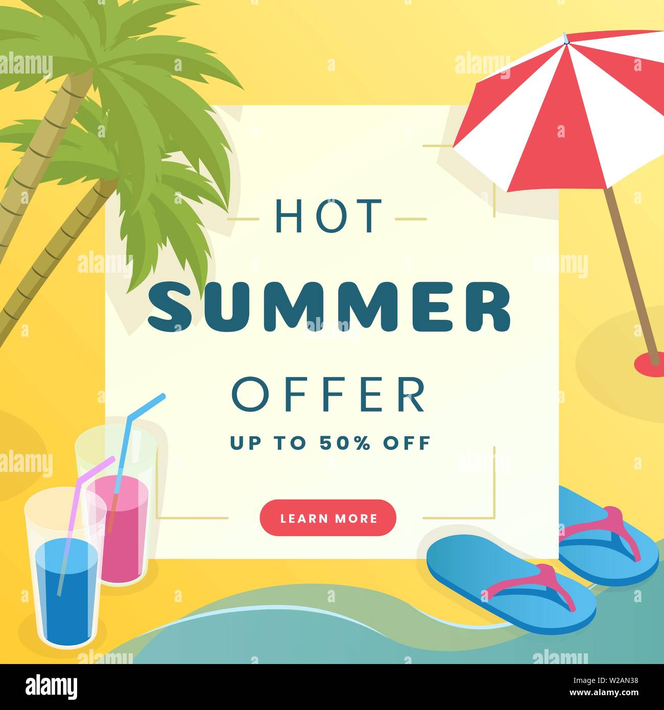 Summer sale social media banner template. Tropical resort, travel ...