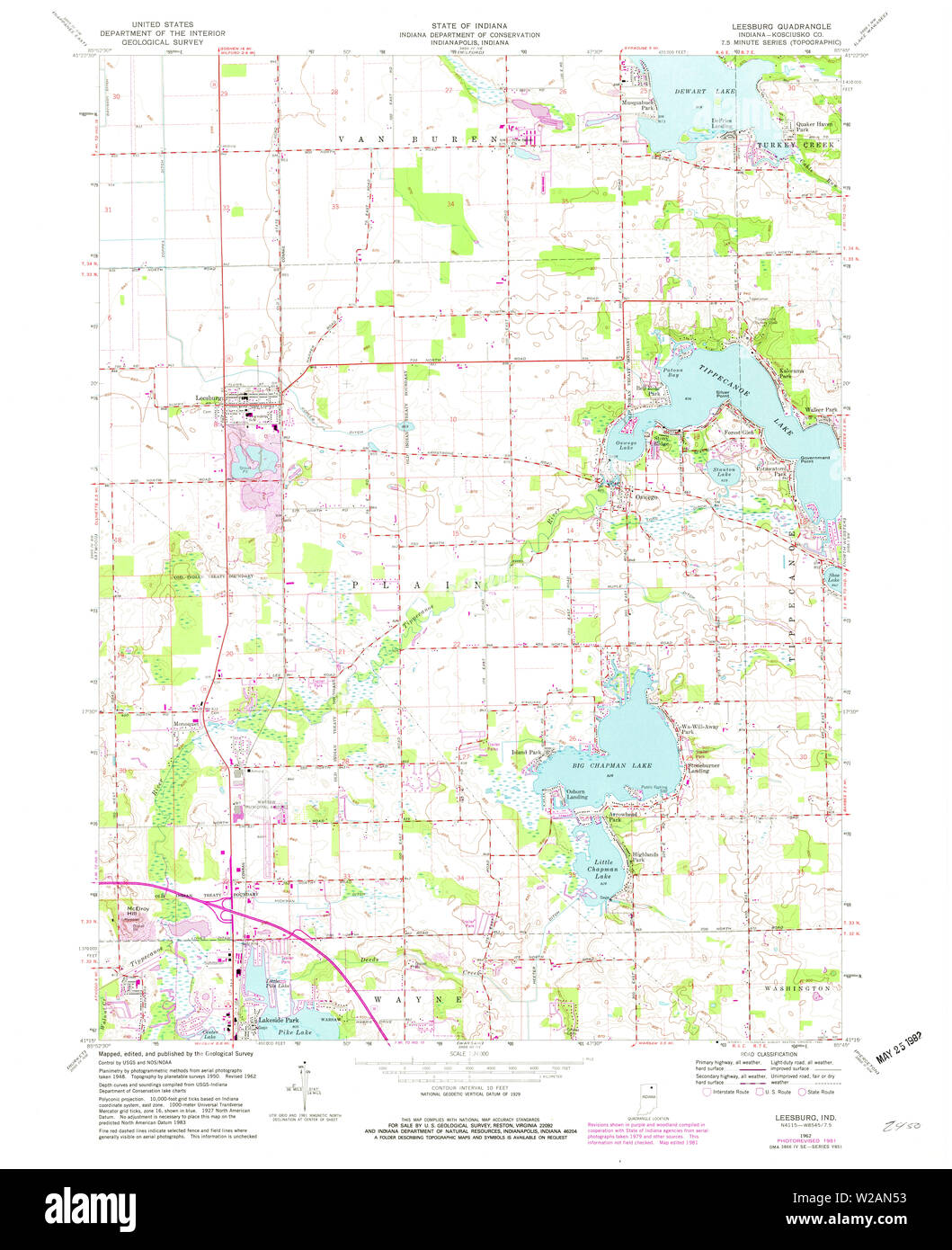 USGS TOPO Map Indiana IN Leesburg 157054 1962 24000 Restoration Stock ...