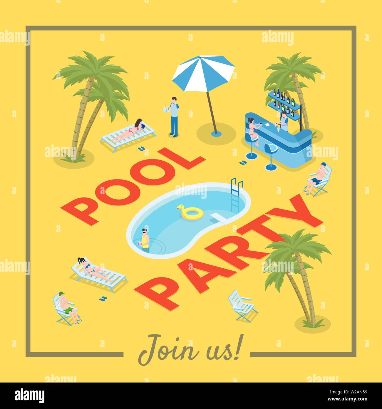 Pool party social media banner template. Active summertime recreation ...