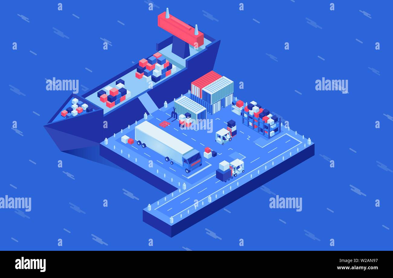 Shipment transportation isometric vector illustration. Industrial ...