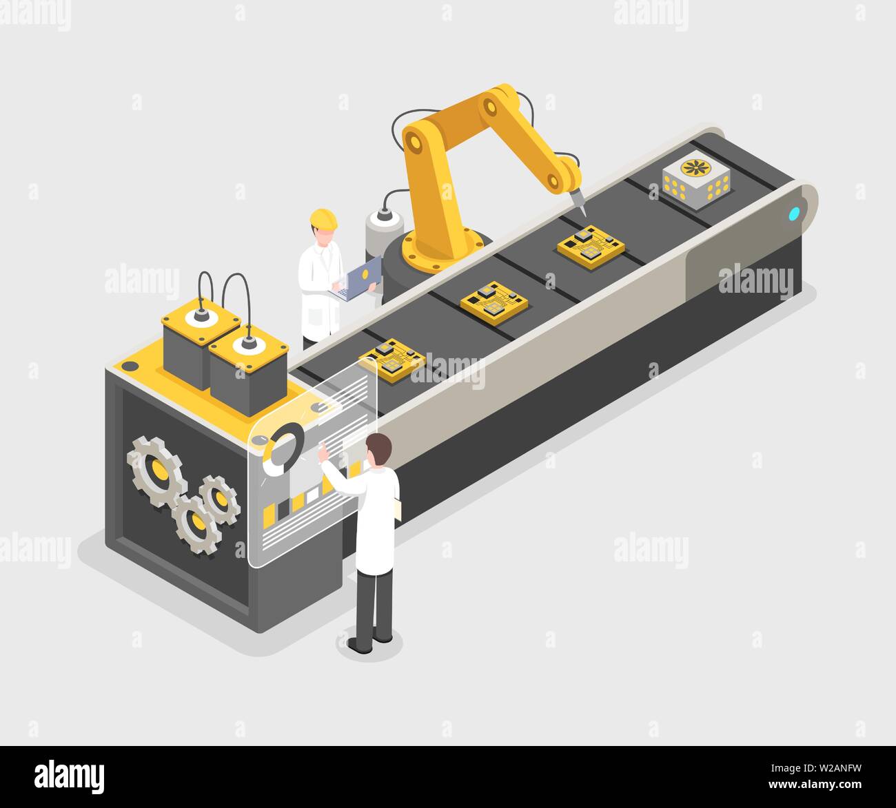 Personal computer assembly line, manufacturing process. Engineers ... Personal computer assembly line, manufacturing process. Engineers ...