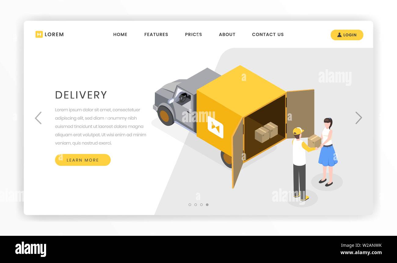 Delivery, courier services landing template. Delivering packages, boxes ...