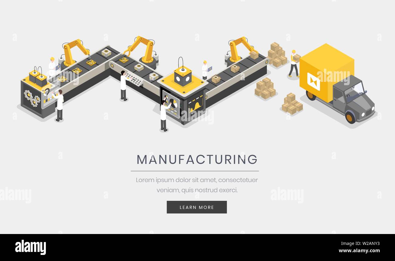 Manufacturing industry, business landing page template. Fully automated ...