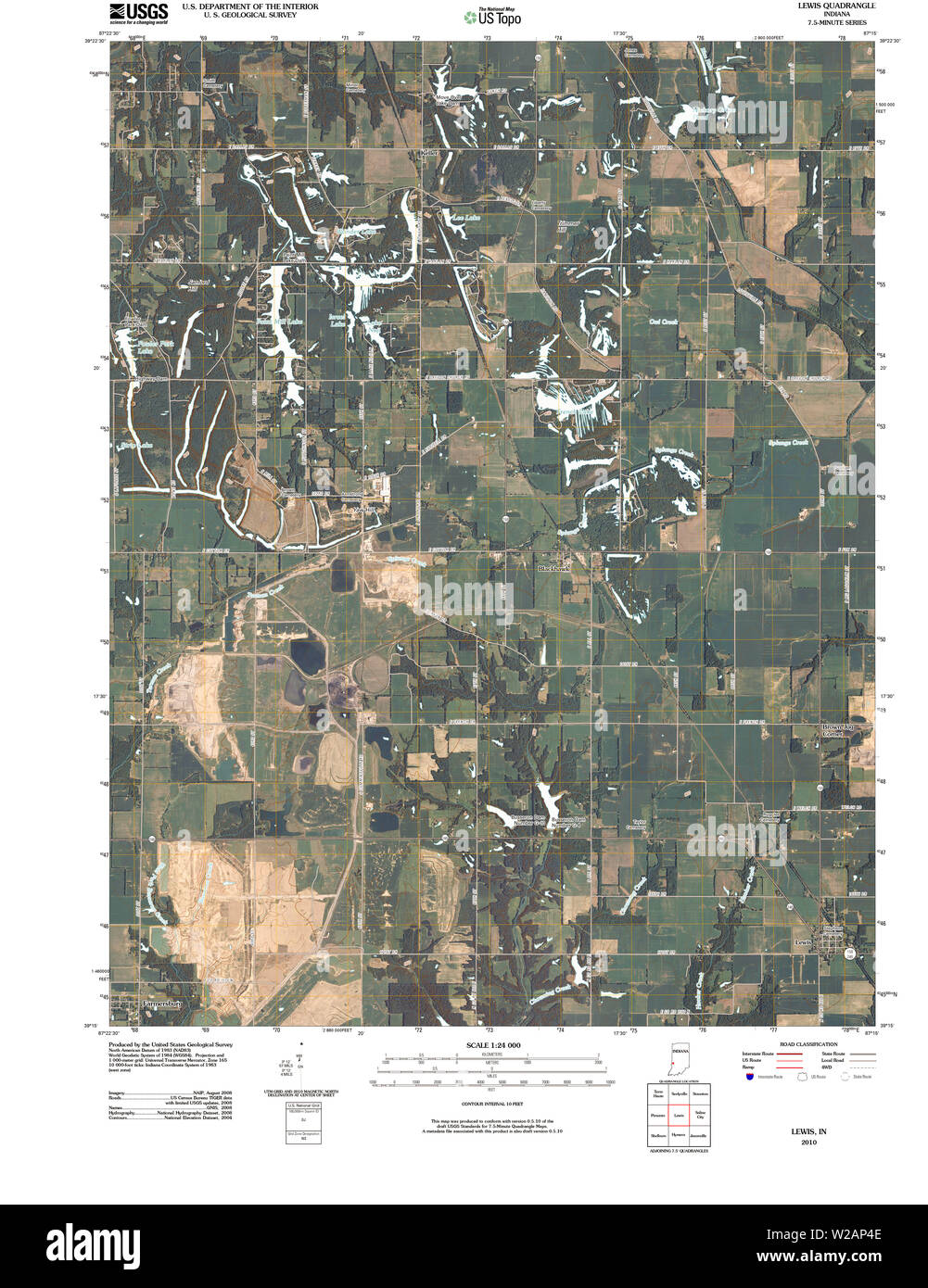 USGS TOPO Map Indiana IN Lewis 20100512 TM Restoration Stock Photo - Alamy