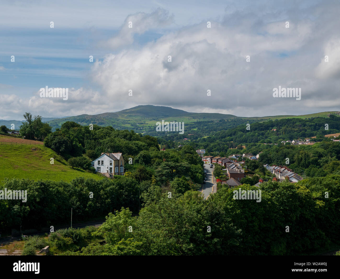 A south facing view of the village of Gyffin from Conwy town walls with ...