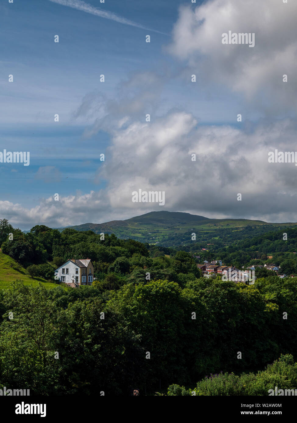 A south facing view of the village of Gyffin from Conwy town walls with ...