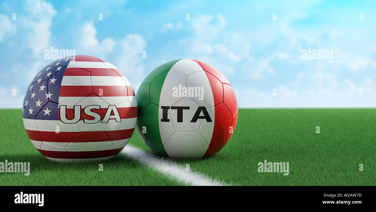 Italy vs. USA Soccer Match - Soccer balls in Italy and USA national ...