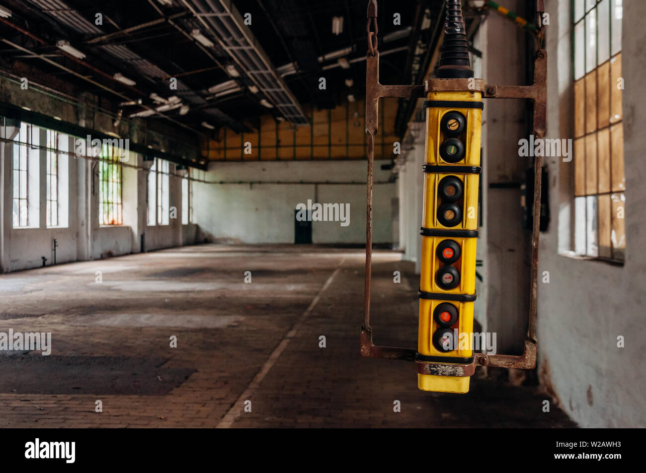 Controller inside an empty factory hall, Budapest, Hungary Stock Photo ...
