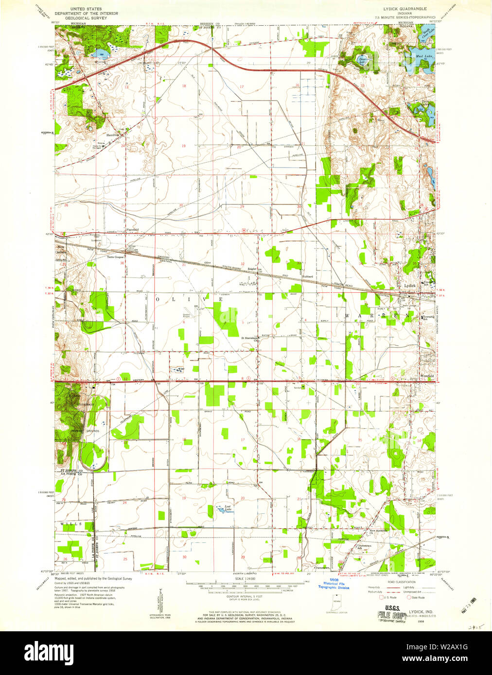 USGS TOPO Map Indiana IN Lydick 157100 1958 24000 Restoration Stock ...