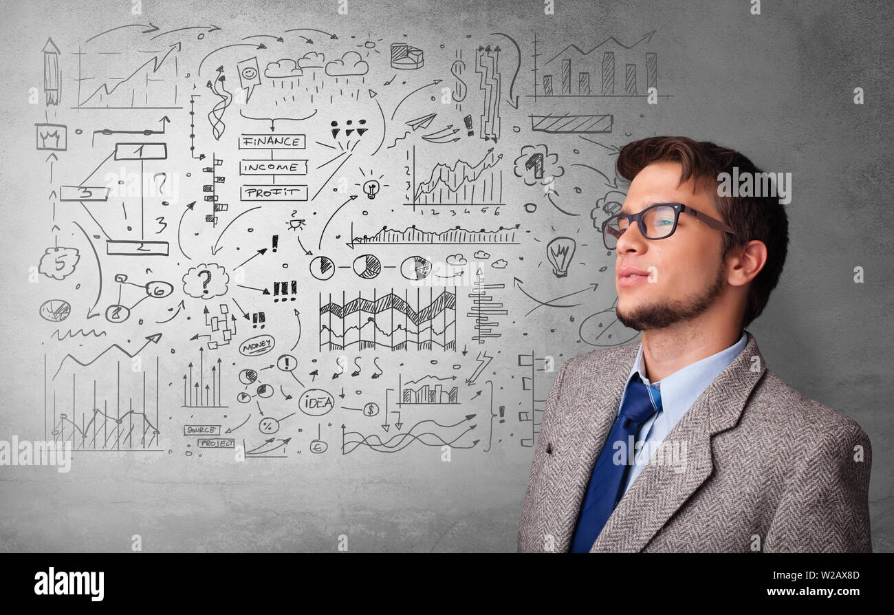 Casual person thinking with drawn signs concept Stock Photo - Alamy