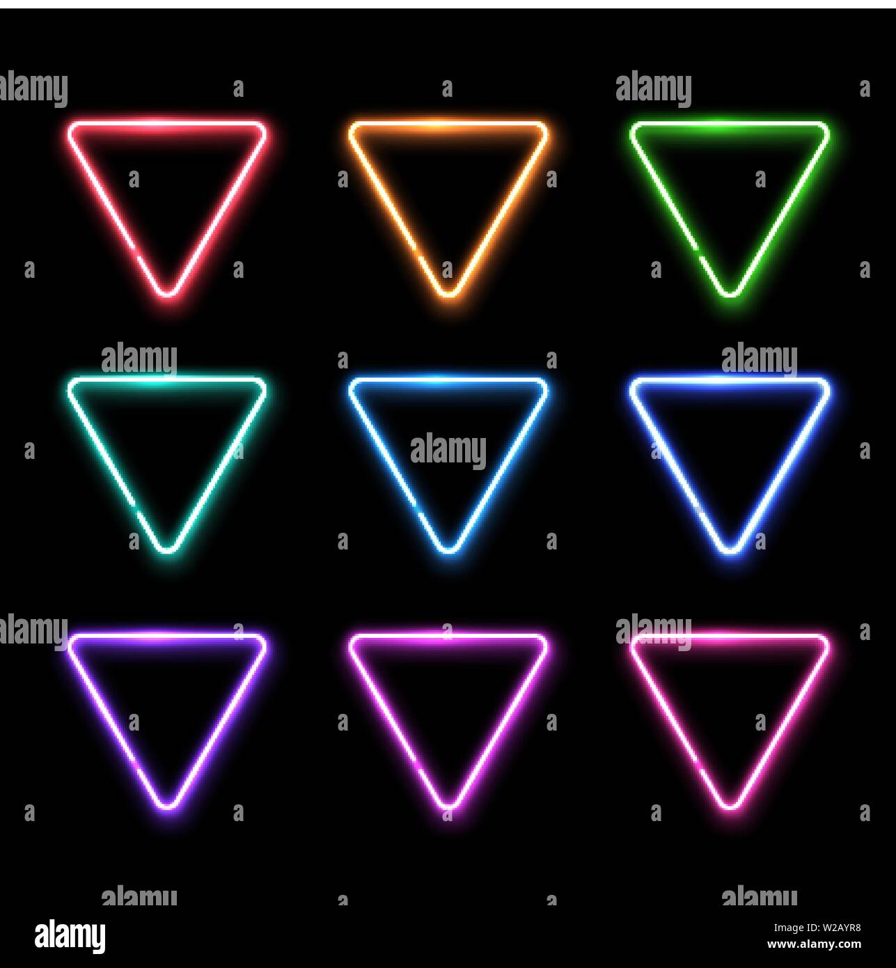 Neon abstract triangle. Colorful glowing frame set Stock Vector Image ...