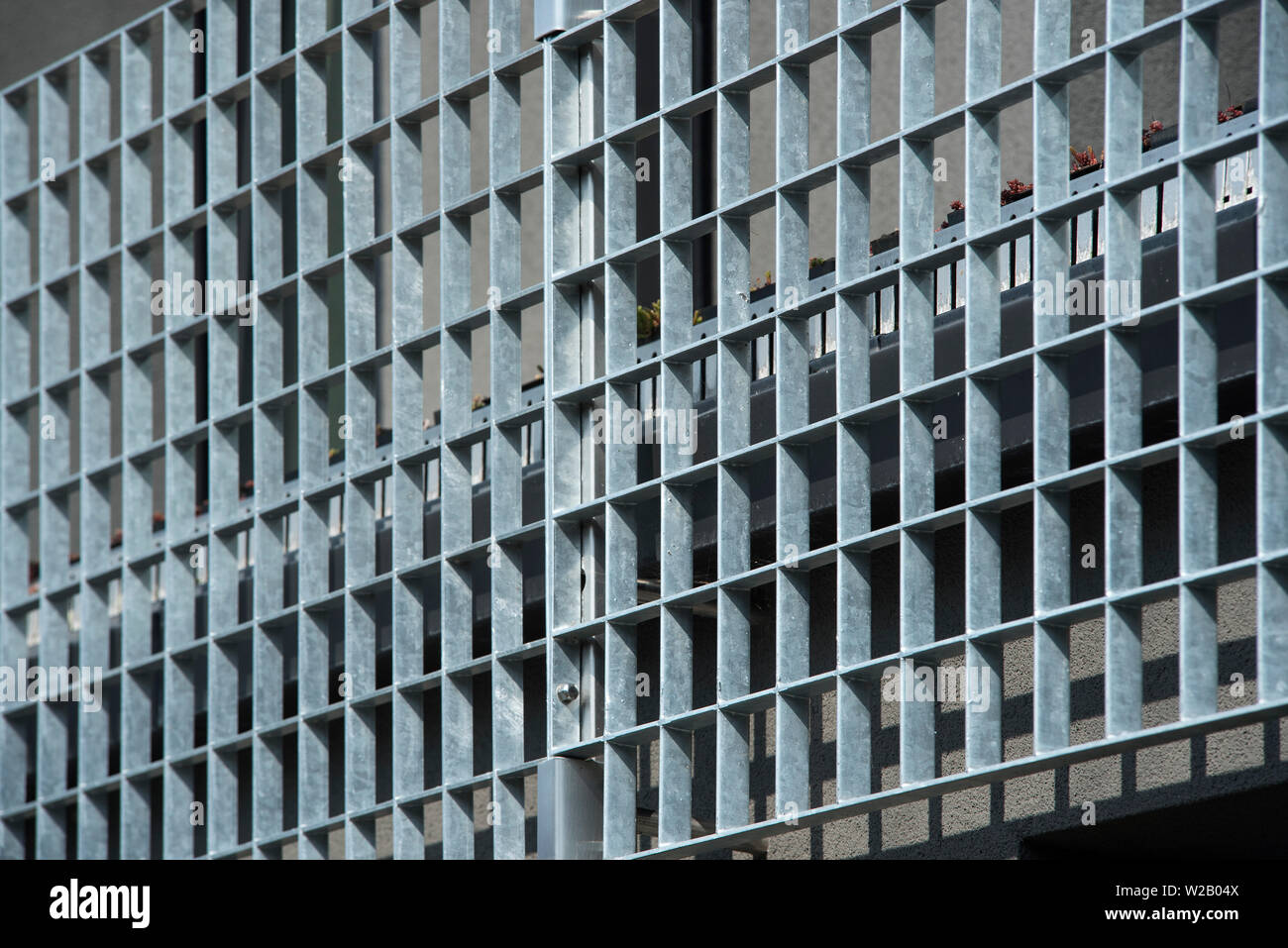 Heavy duty, galvanised metal grille used as a balcony screen Stock ...