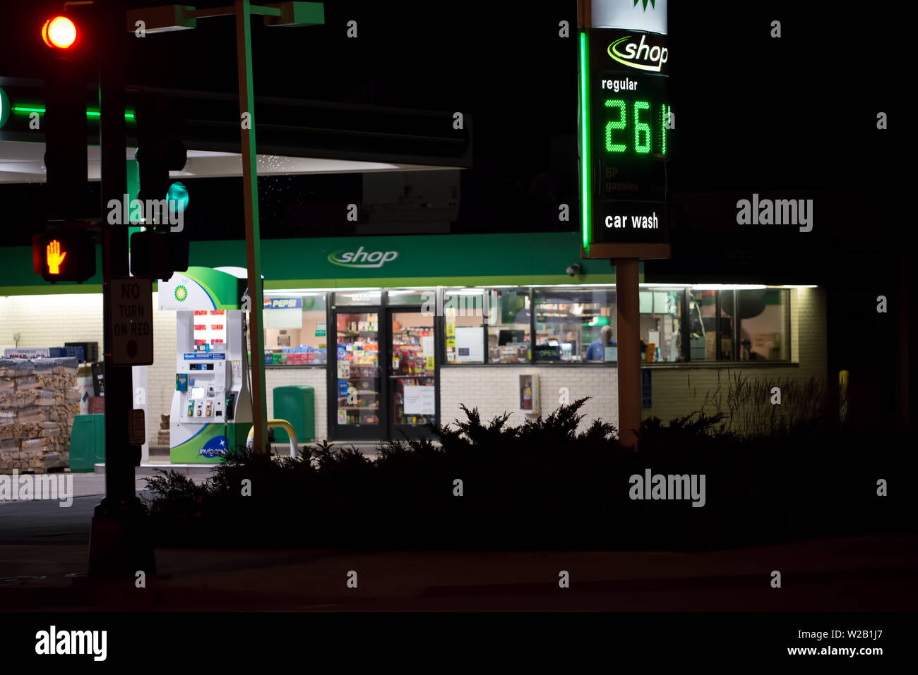MINNEAPOLIS, MINNESOTA / USA - JULY 3, 2019: BP gas station sign ...