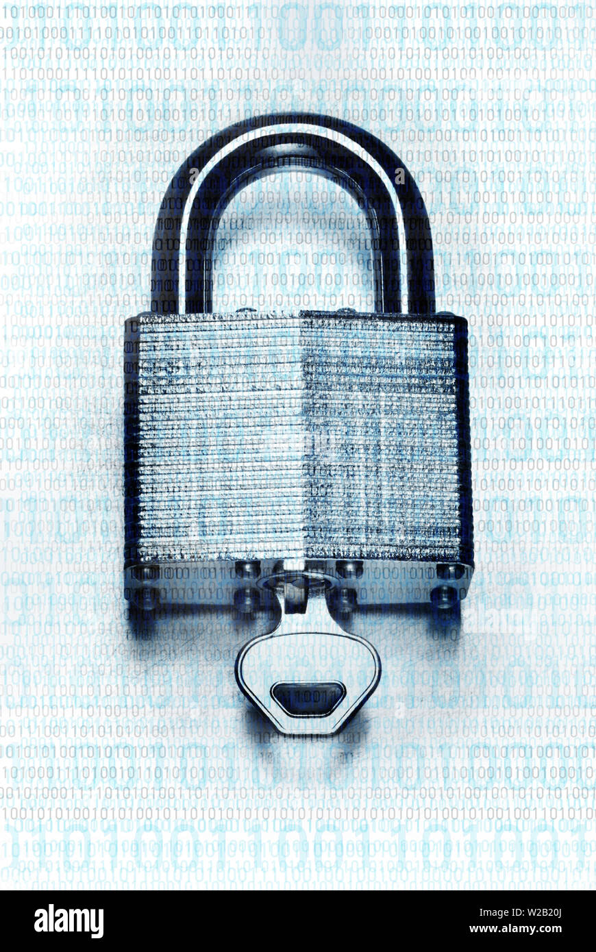 Concept digital security and encryption with binary code overlaid on ...