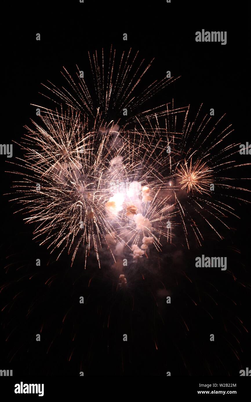 The fireworks display on the Fourth of July 2019 in Estes Park Colorado ...