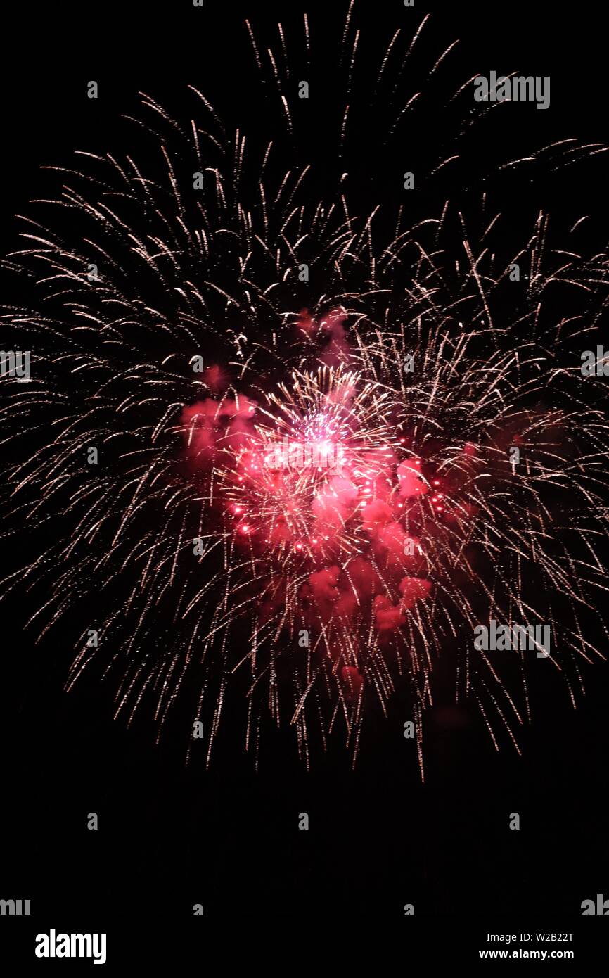 The fireworks display on the Fourth of July 2019 in Estes Park Colorado ...