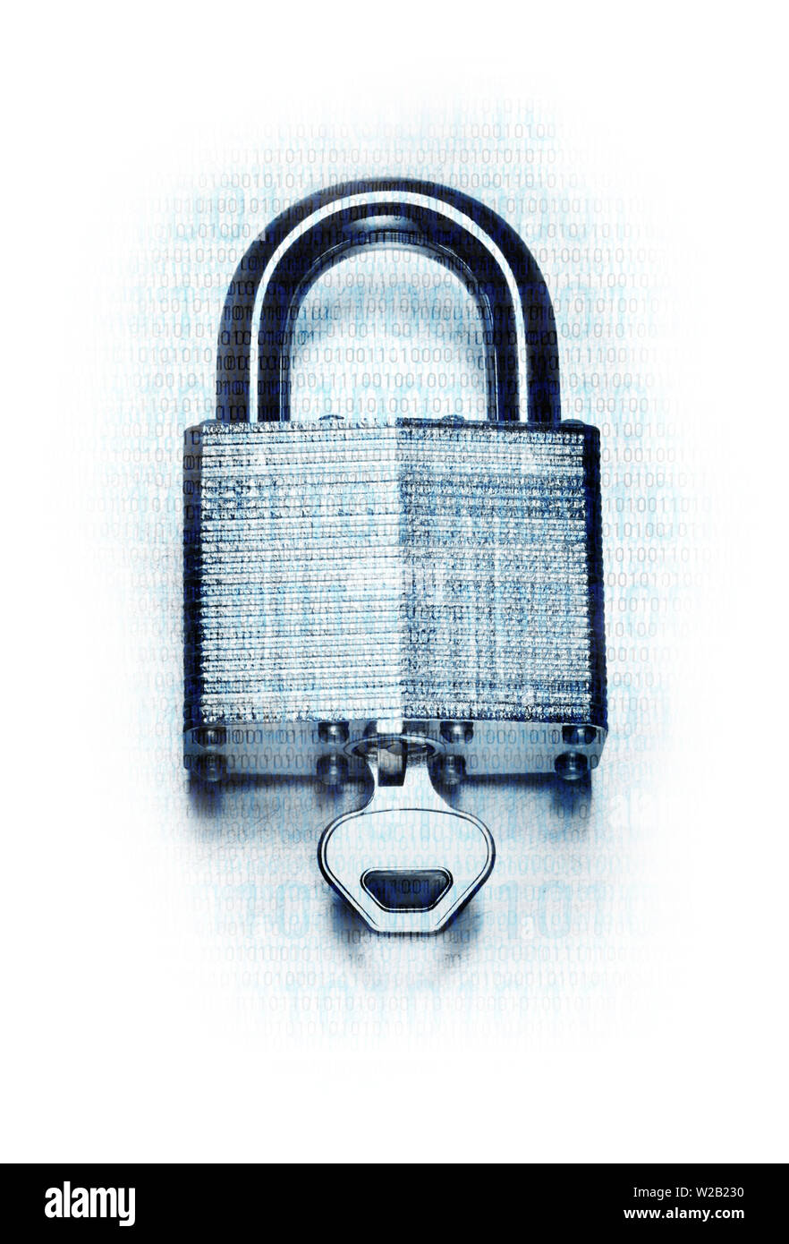 Concept digital security and encryption with binary code overlaid on ...