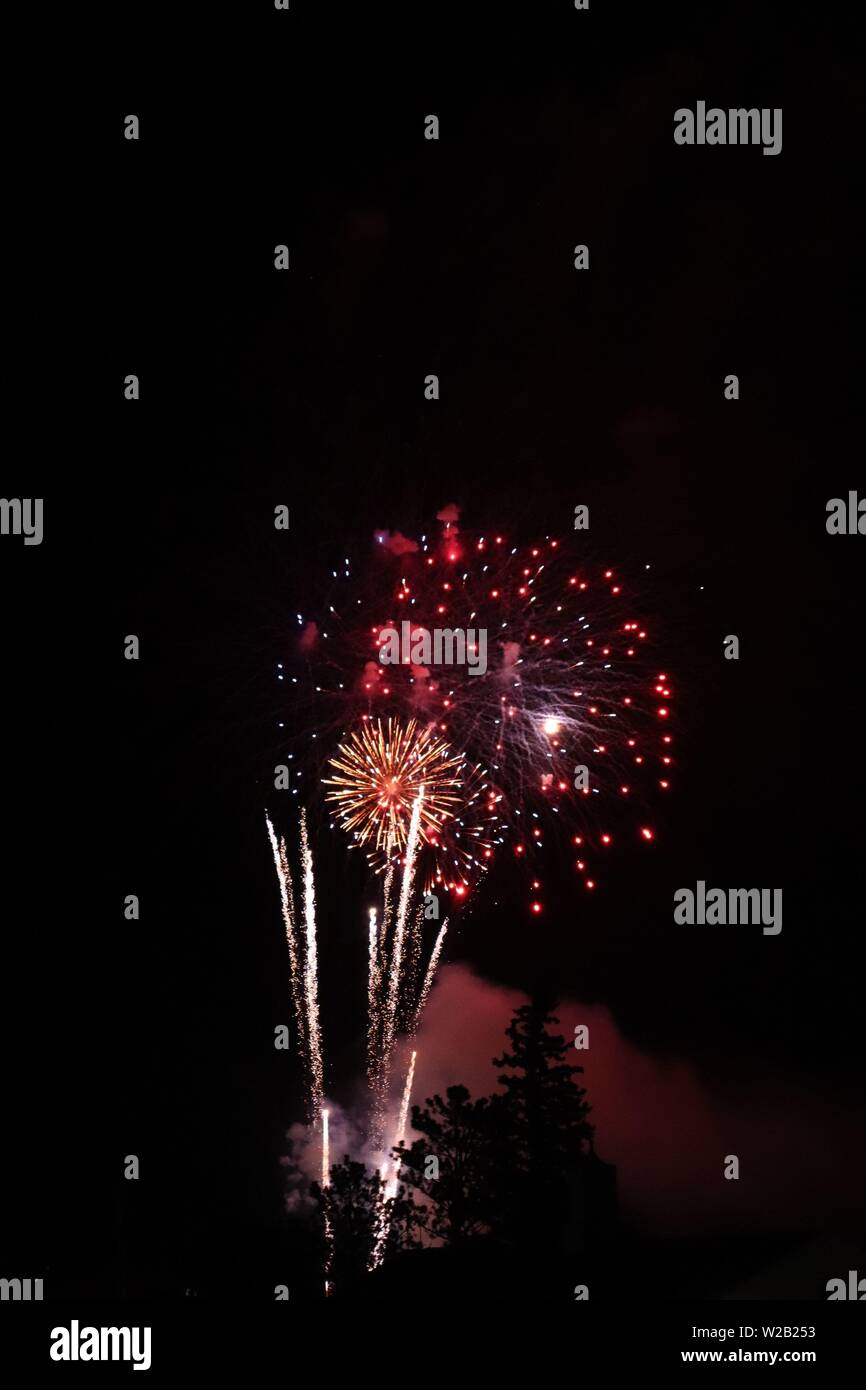 The fireworks display on the Fourth of July 2019 in Estes Park Colorado ...