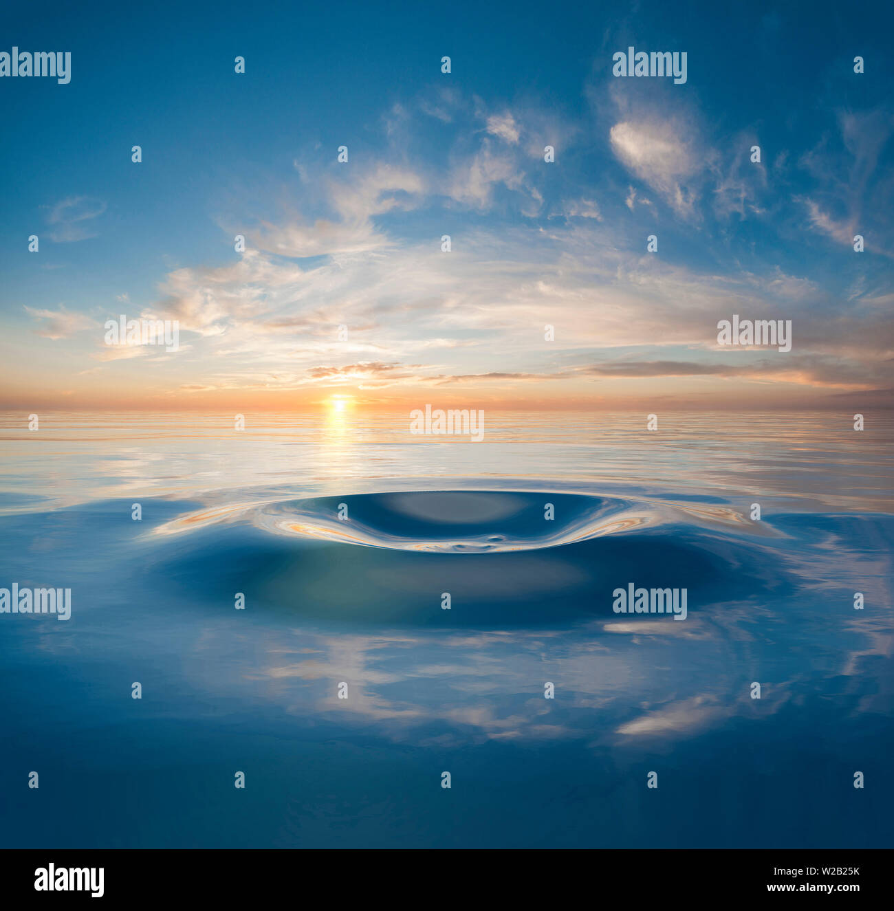 Circular water ripples in the ocean at dusk or dawn Stock Photo - Alamy