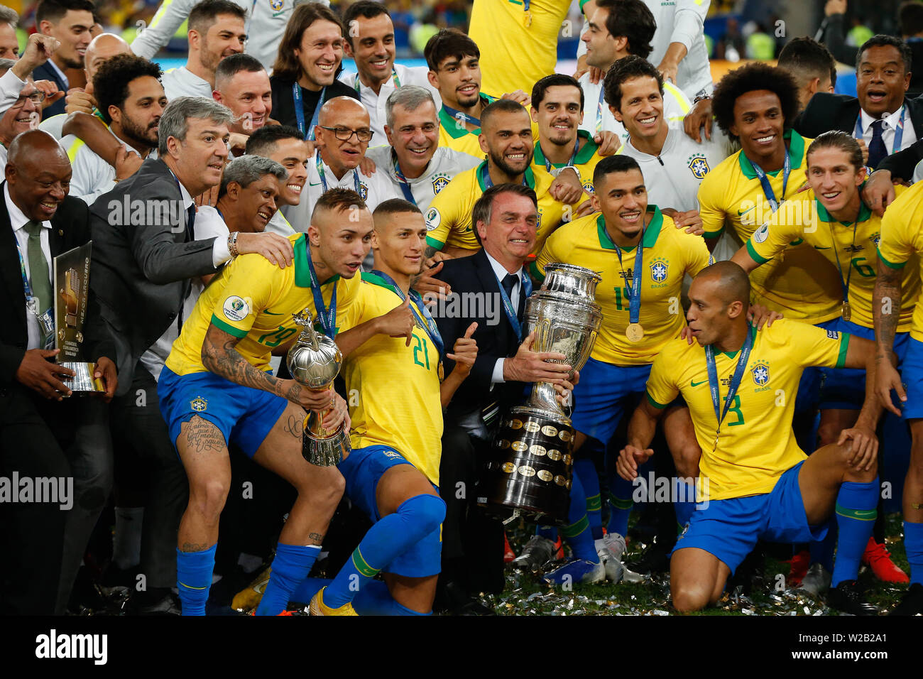 Rio De Janeiro, Brazil. 07th July, 2019. President Jair Bolsonaro poses ...