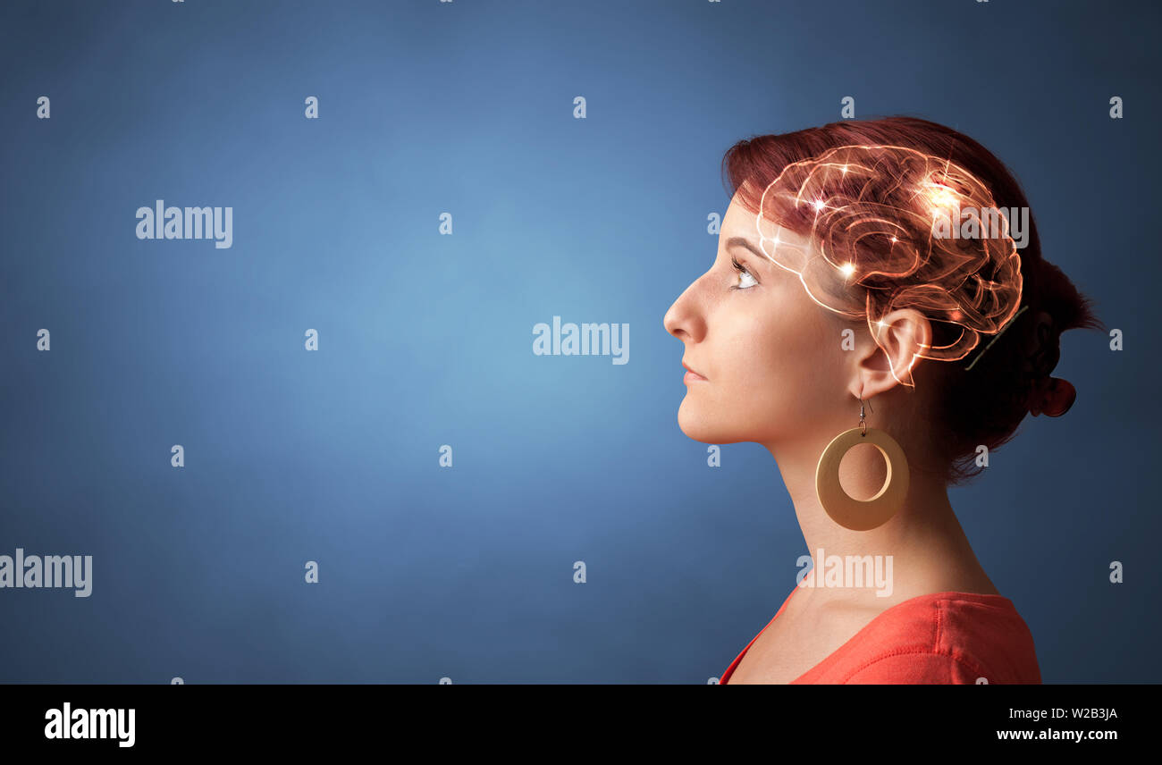 Portrait with lighting brain and brainstorming concept Stock Photo - Alamy