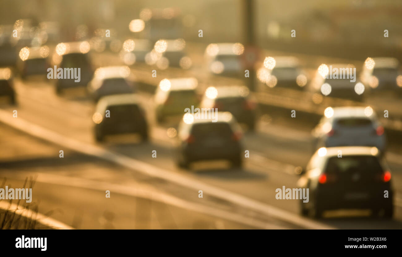 Heavy morning city traffic/congestion concept - cars going very slowly ...