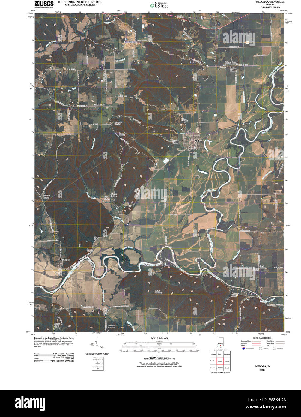 USGS TOPO Map Indiana IN Medora 20100528 TM Restoration Stock Photo - Alamy