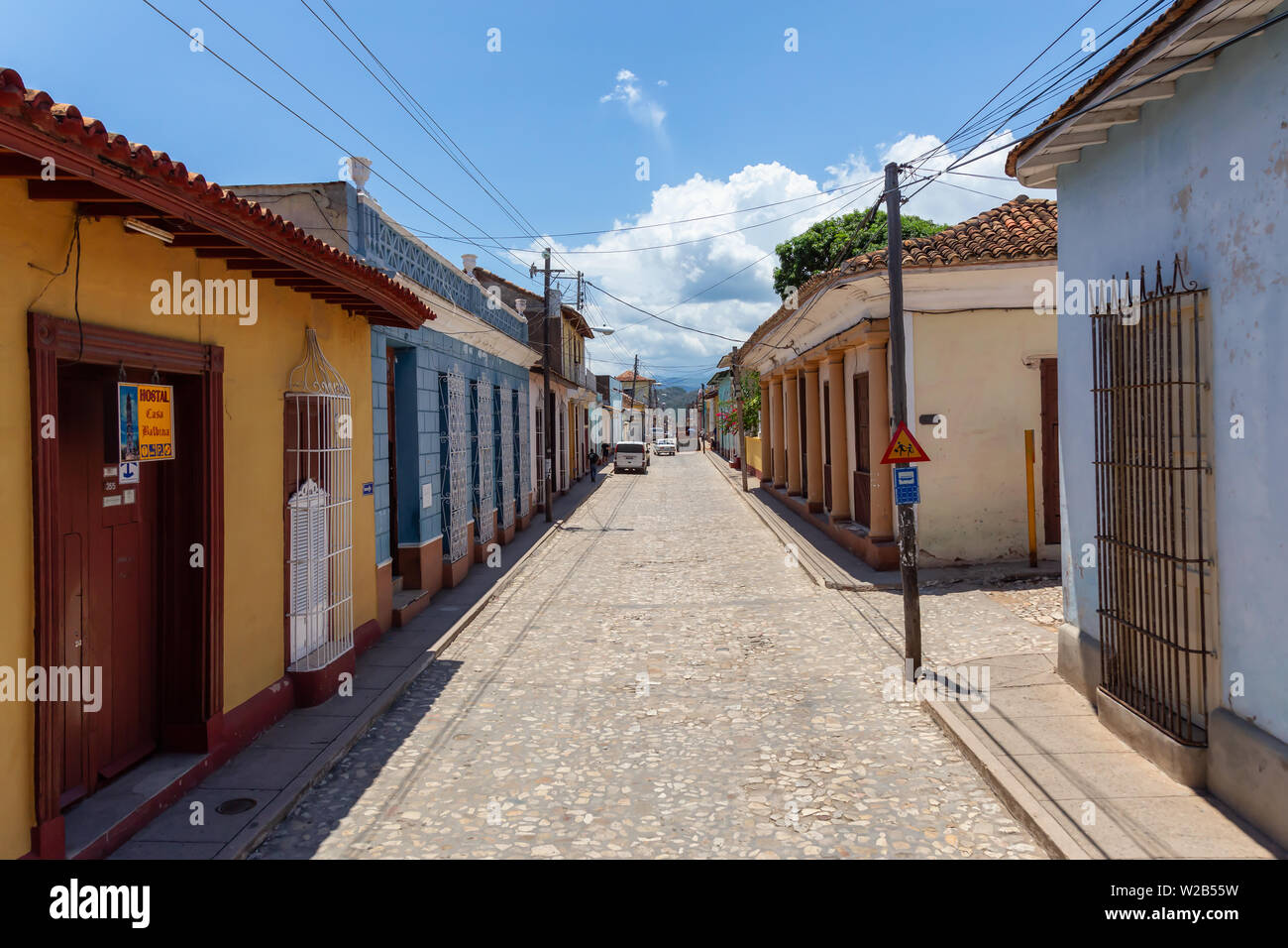 Trinidad, Cuba - June 6, 2019: Aerial view of a road in a small Cuban ...