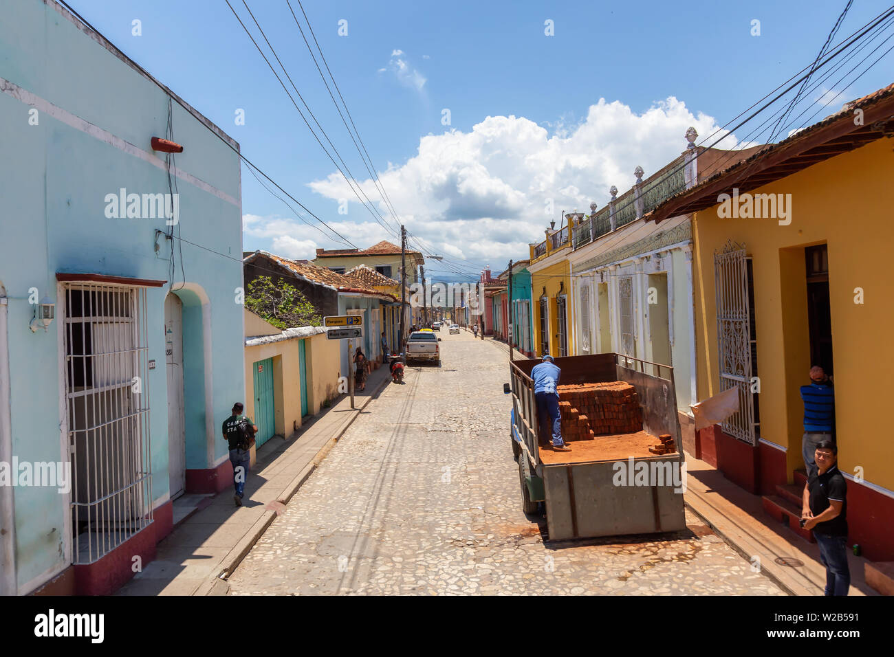 Trinidad, Cuba - June 6, 2019: Aerial view of a road in a small Cuban ...