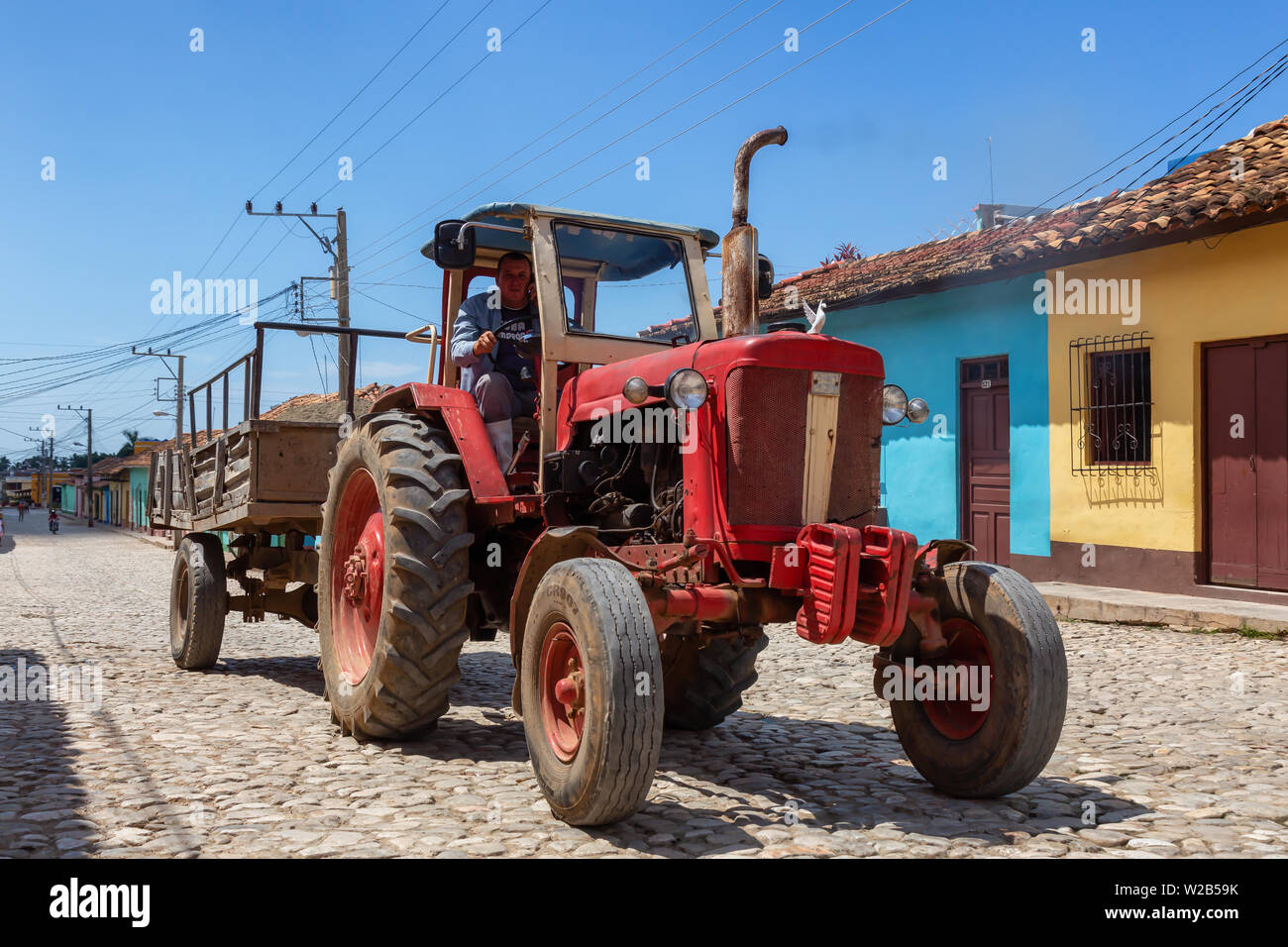Trinidad, Cuba - June 6, 2019: Farming Tractor riding in the streets of ...