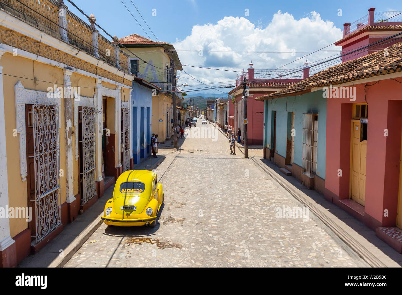 Trinidad, Cuba - June 6, 2019: Aerial view of a road in a small Cuban ...