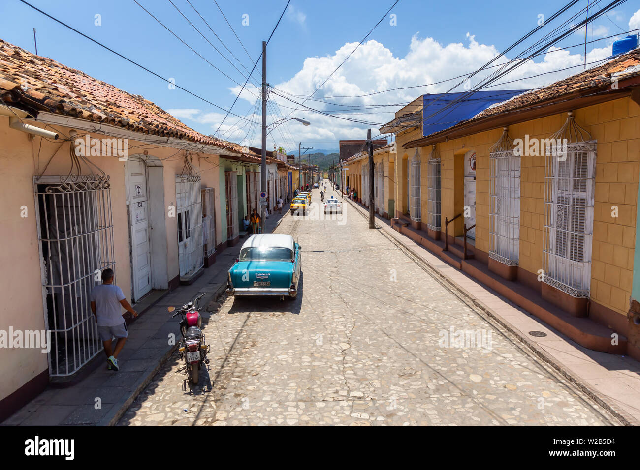 Trinidad, Cuba - June 6, 2019: Aerial view of a road in a small Cuban ...