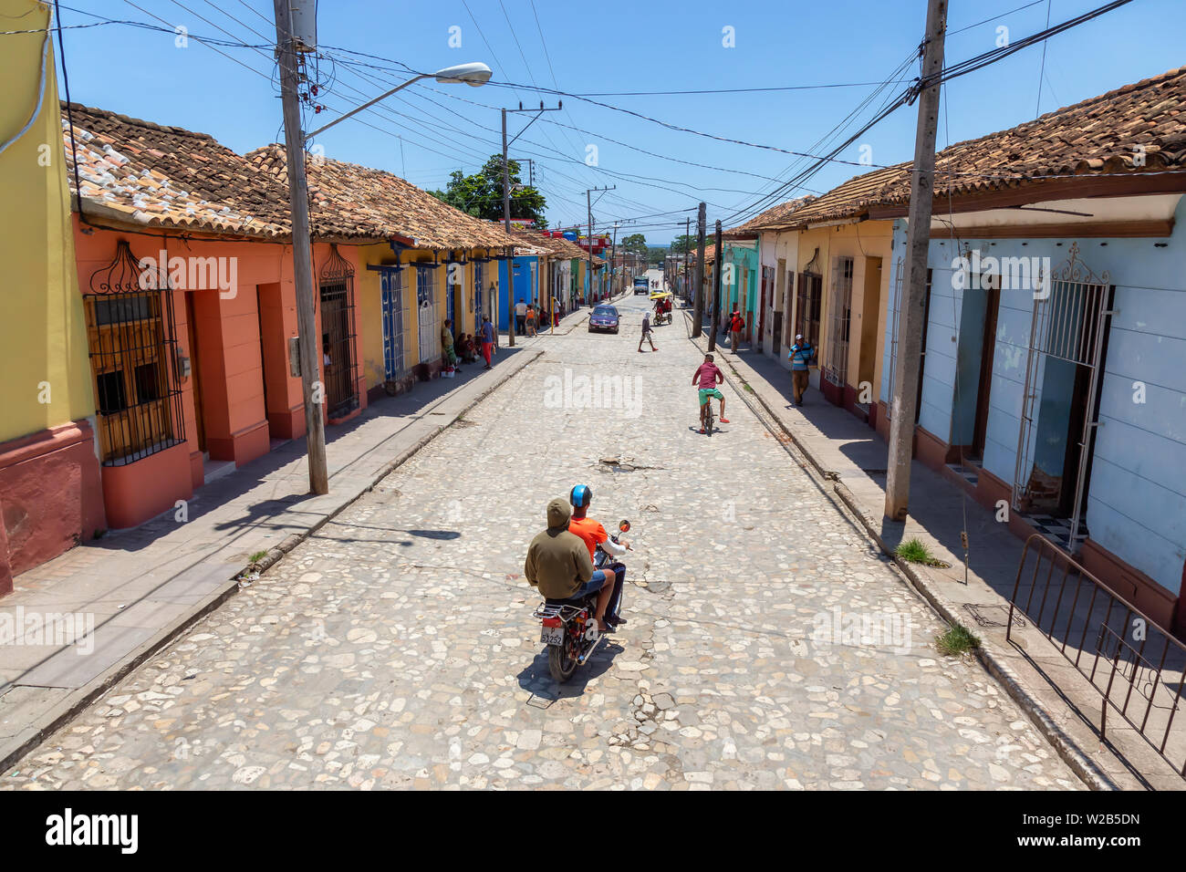 Trinidad, Cuba - June 6, 2019: Aerial view of a road in a small Cuban ...