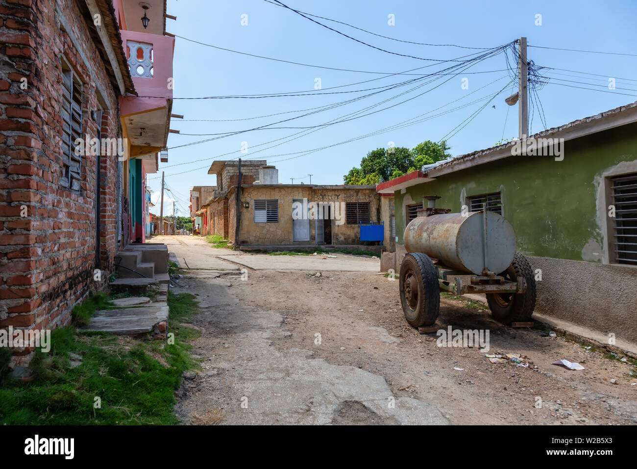 Residential neighborhood in a small Cuban Town during a cloudy and ...