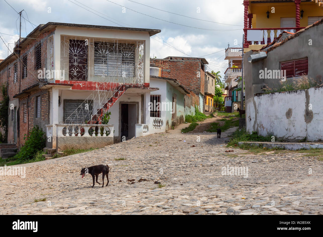 Residential neighborhood in a small Cuban Town during a cloudy and ...