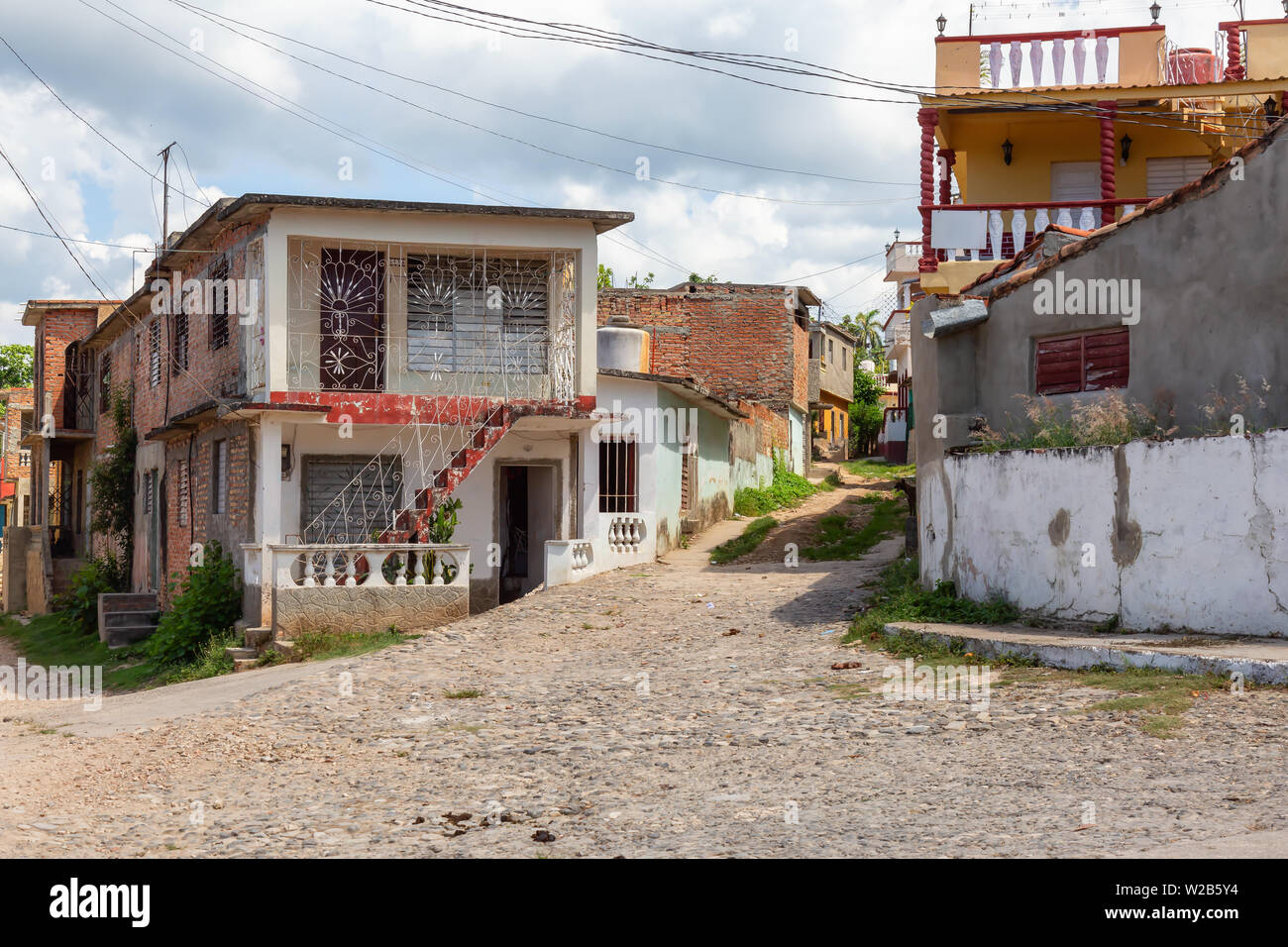 Residential neighborhood in a small Cuban Town during a cloudy and ...