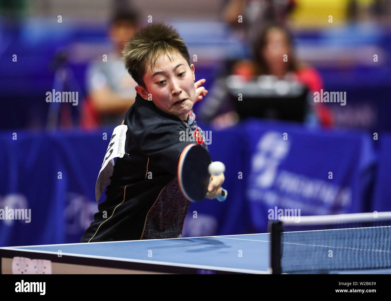 Naples, Italy. 7th July, 2019. Fan Siqi of China returns the ball to ...
