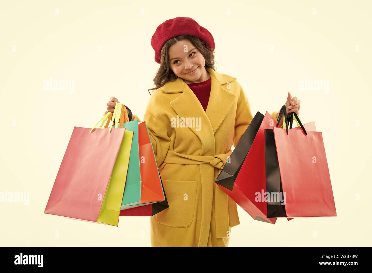 Shopaholic concept. Signs you are addicted to shopping. Kid cute little ...