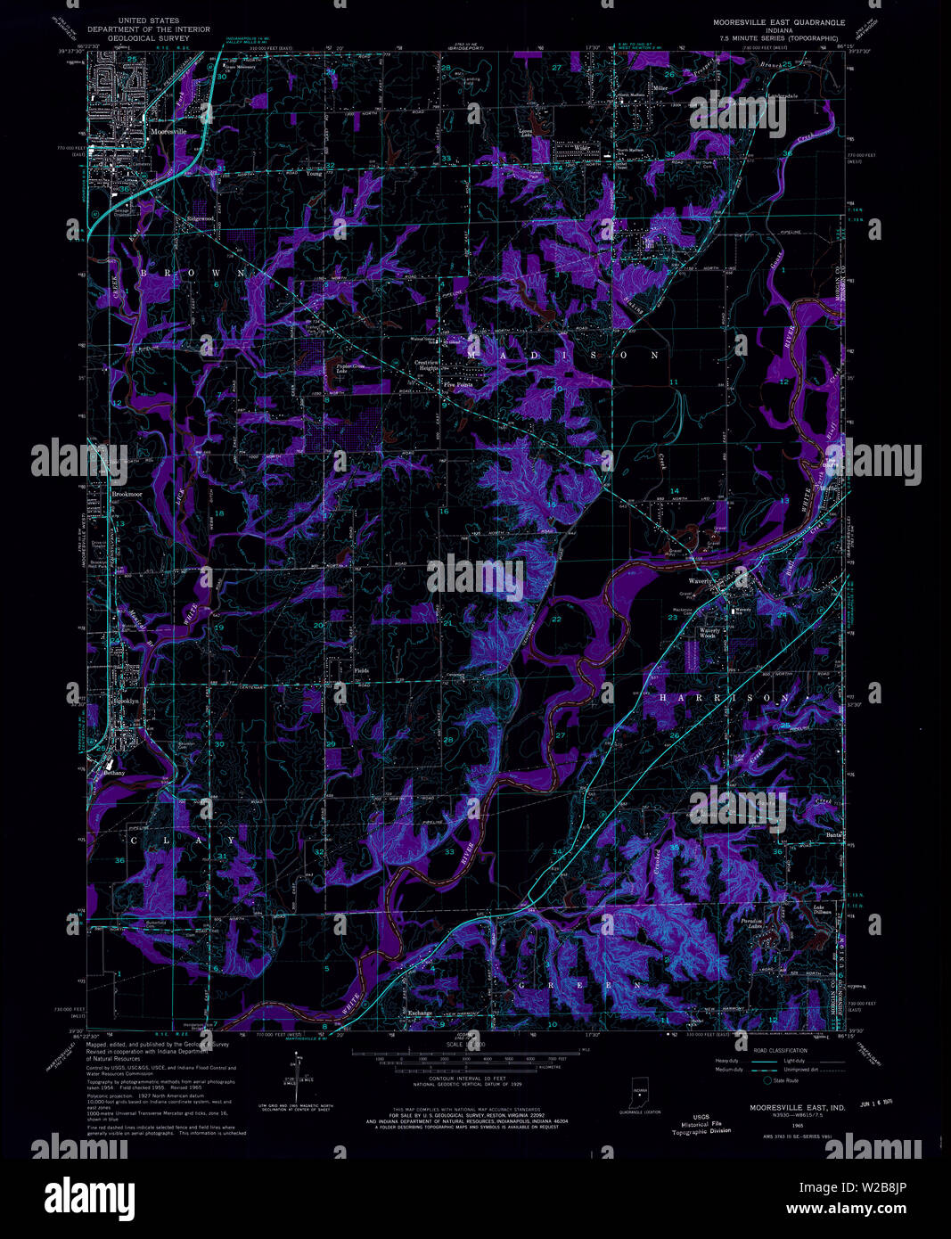 USGS TOPO Map Indiana IN Mooresville East 160735 1965 24000 Inverted ...