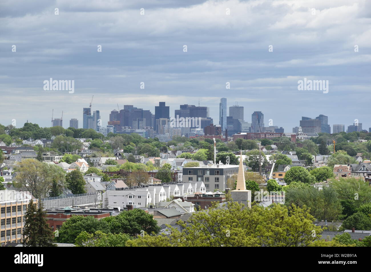 The Boston skyline as seen from atop of Tufts University in Medford, MA ...
