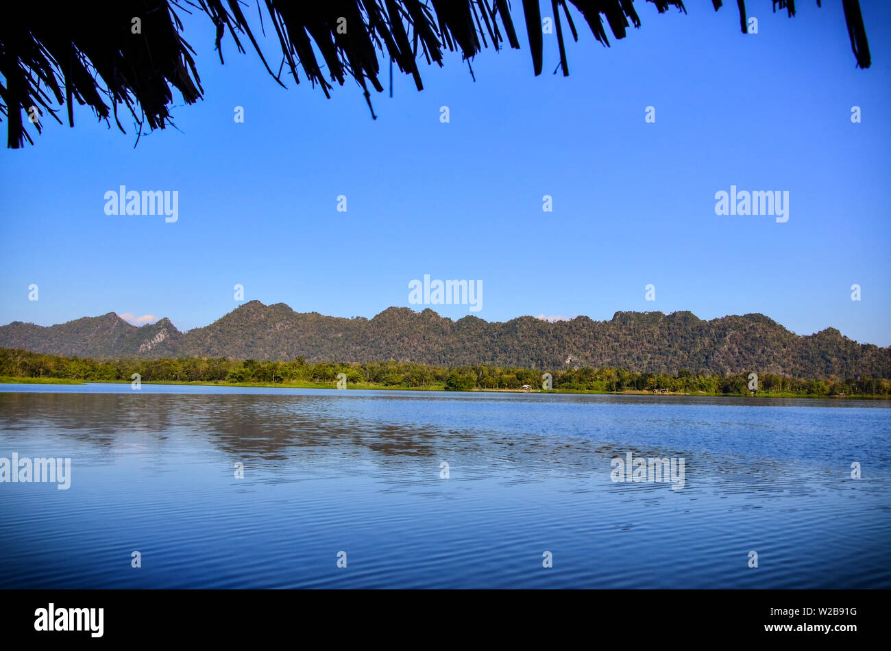 Beautiful landscape reservoir and blue sky Stock Photo - Alamy
