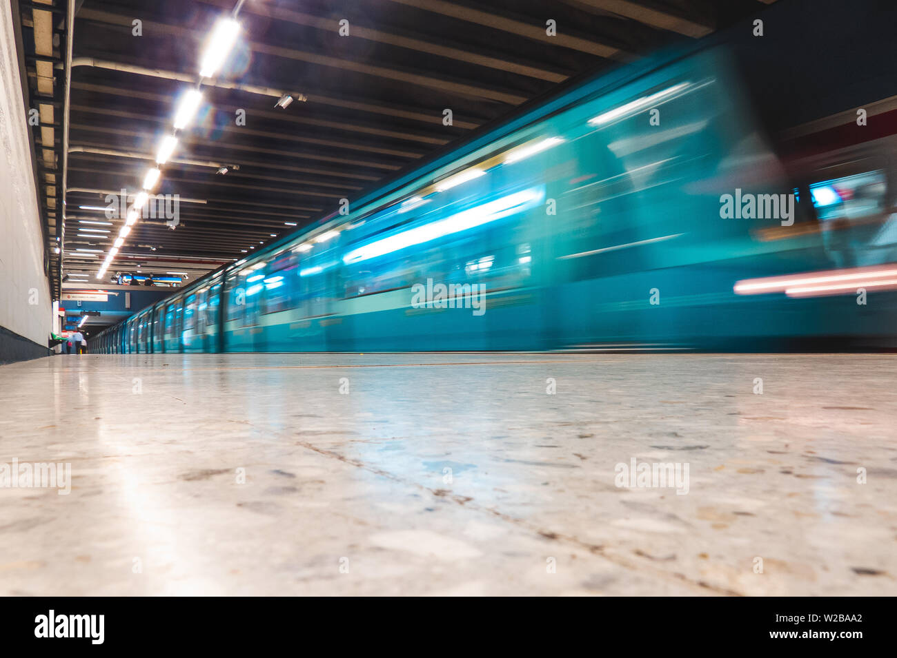 SANTIAGO, CHILE - FEBRUARY 2015: A Santiago Metro NS93 train at ...