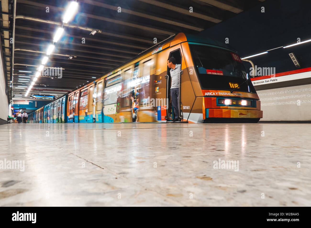 SANTIAGO, CHILE - FEBRUARY 2015: A Santiago Metro NS93 train at ...