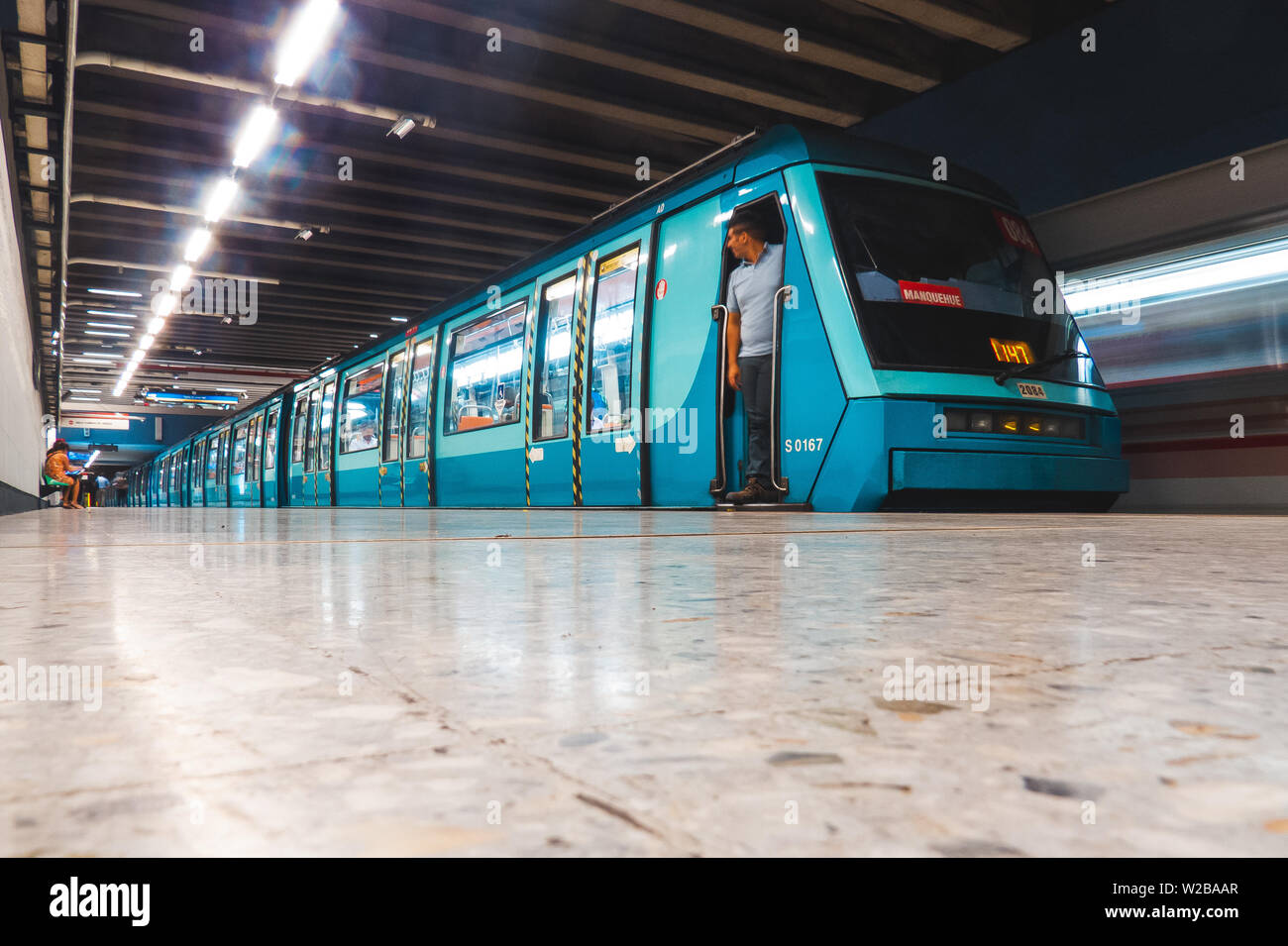 SANTIAGO, CHILE - FEBRUARY 2015: A Santiago Metro NS93 train at ...